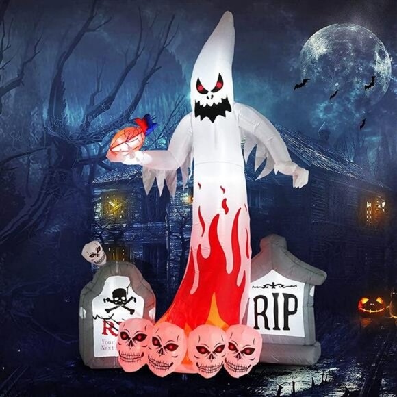 Holiday | Halloween Inflatables Ghost With Color Changing Leds 9ft ...
